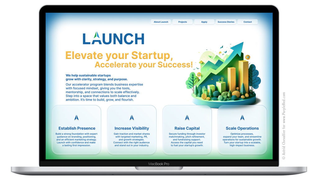 UI/UX Design: Landing Page for “Launch” – Purple Red